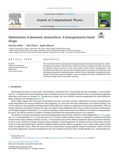 PDF Optimization Of Plasmonic Metasurfaces A Homogenization Based Design