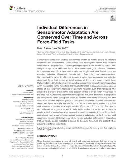 Pdf Individual Differences In Sensorimotor Adaptation Are Conserved