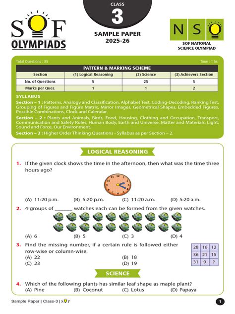 Nso Sample Paper Class 3 2025 26 Pdf