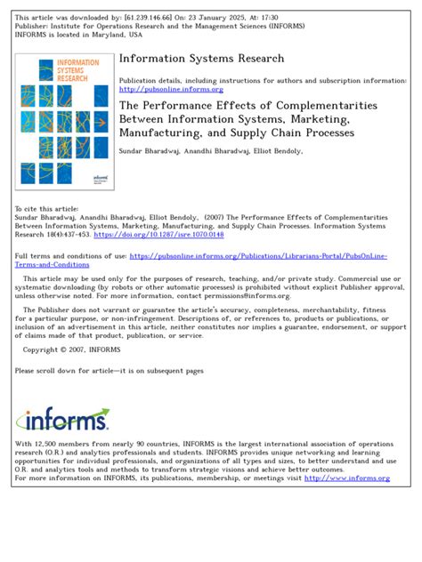 Bendoly Et Al 2007 The Performance Effects Of Complementarities Between Information Systems