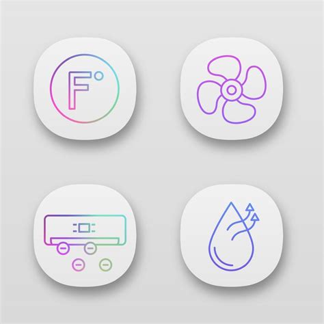 Air Conditioning App Icons Set Fahrenheit Degrees Exhaust Fan Ionizer Air Humidification Ui