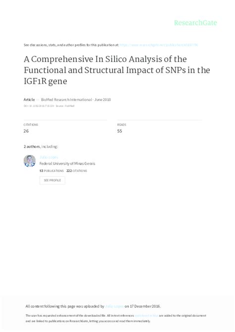 Pdf A Comprehensive In Silico Analysis Of The Functional And Structural Impact Of Snps In The