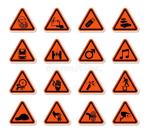 Triangular Warning Hazard Symbols Labels Sign Isolate On White