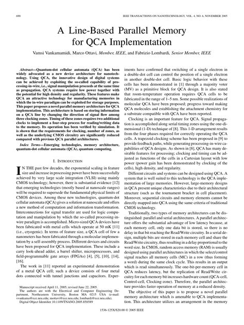 Pdf A Line Based Parallel Memory For Qca Implementation