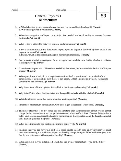 Momentum Worksheet Pdf