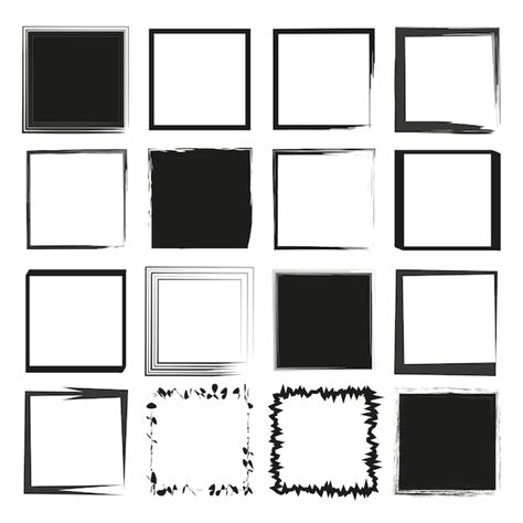 Premium Vector Black And White Frames Grunge Border Variations Decorative Square Edges Vector