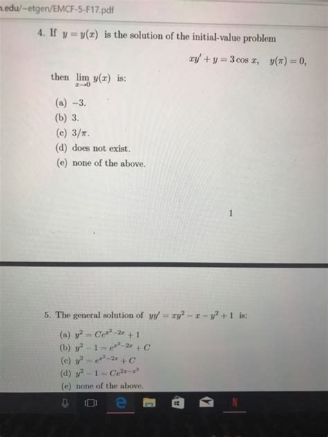 Solved If Y Yx Is The Solution Of The Initial Value
