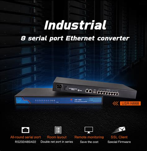 8 Port RS232 422 485 Serial Device Servers Serial Port To Ethernet Converters Ethernet To