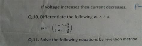 If Voltage Increases Then Current Decreasesq10 Differentiate The Foll