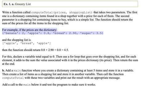 Solved Ex 1 A Grocery List Write A Function Called