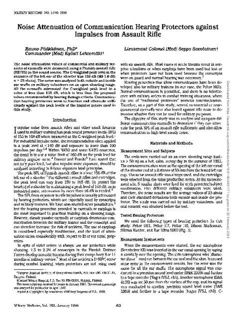 Pdf Noise Attenuation Of Communication Hearing Protectors Against