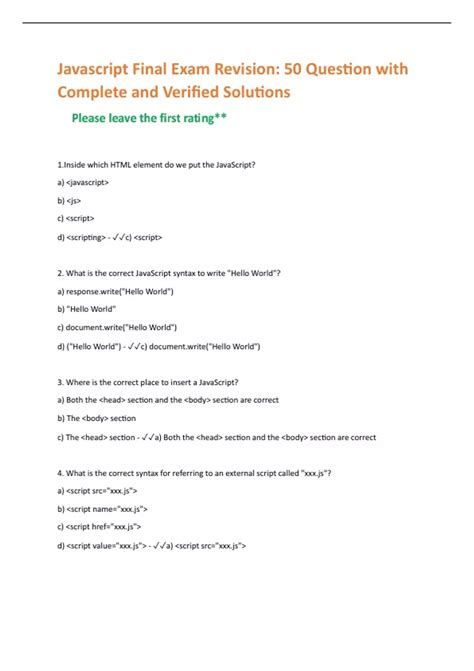 Javascript Final Exam Revision 50 Question With Complete And Verified Solutions Javascript