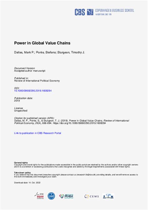 Pdf Power In Global Value Chains