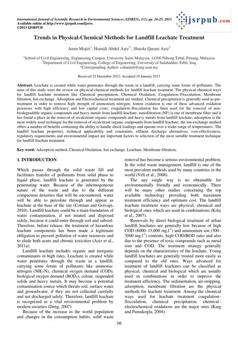 Pdf Trends In Physical Chemical Methods For Landfill Leachate Treatment