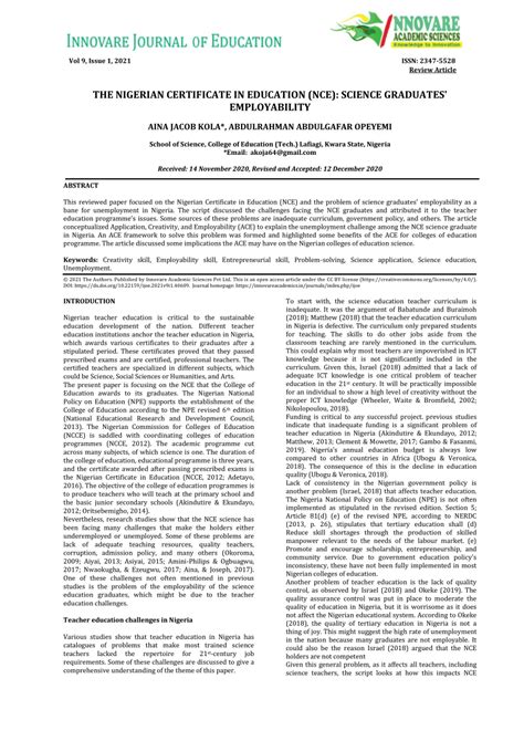 Pdf The Nigerian Certificate In Education Nce Science Graduates