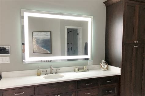 Front Lighted Led Bathroom Vanity Mirror 44 X 36 Rectangular Mirrors And Marble