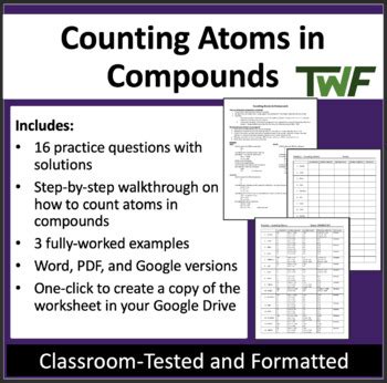 Counting Atoms In Compounds An Editable Chemistry Worksheet TPT