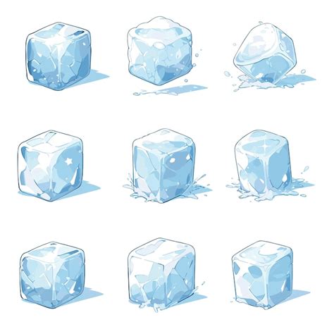 Premium Vector Ice Cubes And Melted Ice Cube Cartoon Ice Cubes