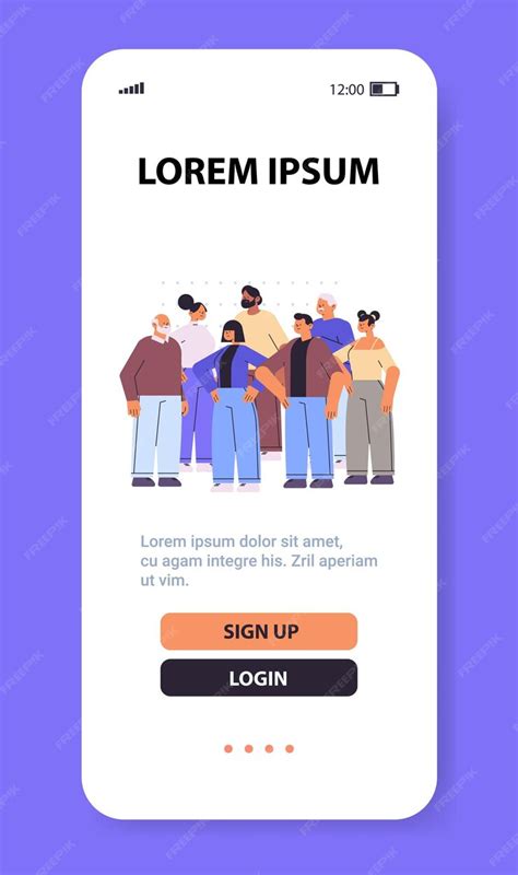 전체 길이 복사 공간 수직 벡터 일러스트와 함께 서있는 혼합 경주 사람들의 그룹 프리미엄 벡터