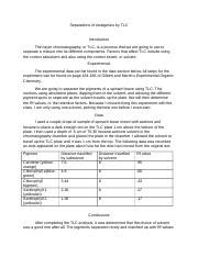 O Chem Lab Report TLC Separations Of Analgesics By TLC Introduction Thin Layer Chromatography