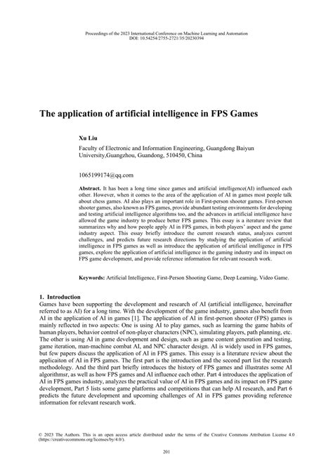 Pdf The Application Of Artificial Intelligence In Fps Games