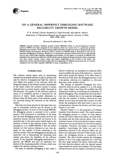 Pdf On A General Imperfect Debugging Software Reliability Growth Model