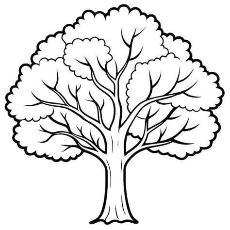 색 배경 오카 라인 아트에 색칠 페이지에 대한 상세한 오크 트리 터 일러스트레이션 프리미엄 Ai 생성 벡터