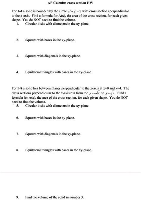 Ap Calculus Cross Section Hw For Solid Bounded By The Curcle Y 1 With Ctoss Seclions