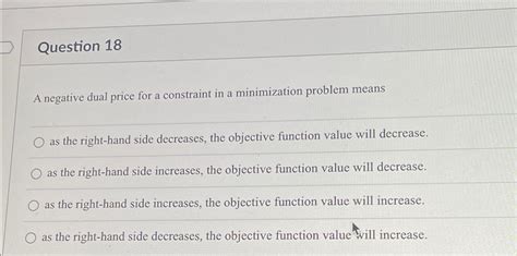 Solved Question 18a Negative Dual Price For A Constraint In