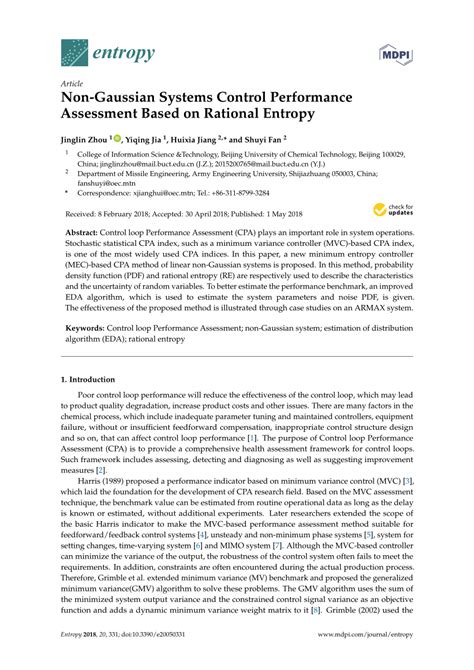 Pdf Non Gaussian Systems Control Performance Assessment Based On