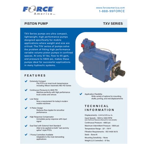 Force America Marketing Literature Txv Series Piston Pump Spec Sheet