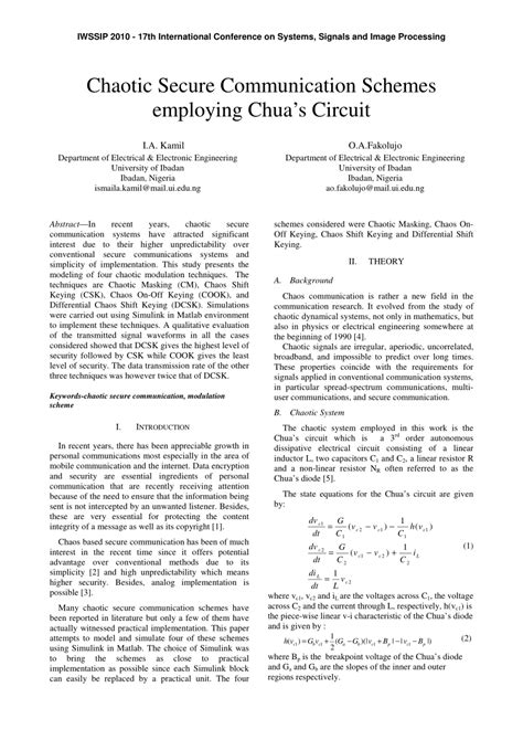 Pdf Chaotic Secure Communication Schemes Employing Chuas Circuit