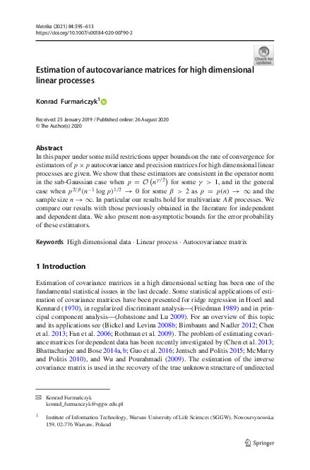 Pdf Estimation Of Autocovariance Matrices For High Dimensional Linear Processes