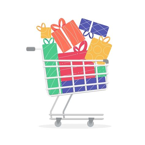 가방이나 선물 컨셉 일러스트가 있는 쇼핑 카트 무료 벡터