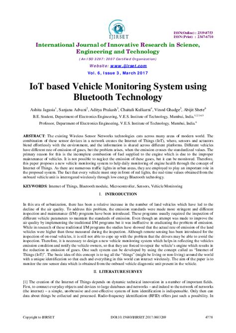 Pdf Iot Based Vehicle Monitoring System Using Bluetooth Technology