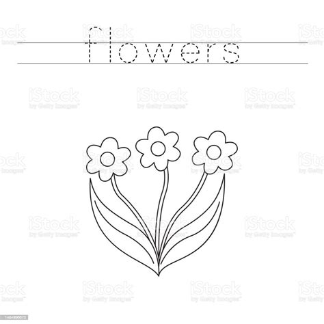 글자를 추적하고 만화 꽃을 색칠하십시오 아이들을 위한 필기 연습 교육에 대한 스톡 벡터 아트 및 기타 이미지 교육 귀여운 꽃 나무 Istock