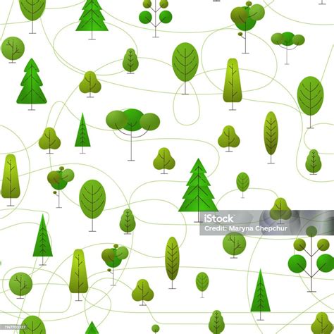 나무와 숲 경로와 원활한 벡터 패턴입니다 직물 벽지 기프트 랩 또는 엽서를 위한 기하학적 인 디자인 벡터 일러스트 0명에 대한