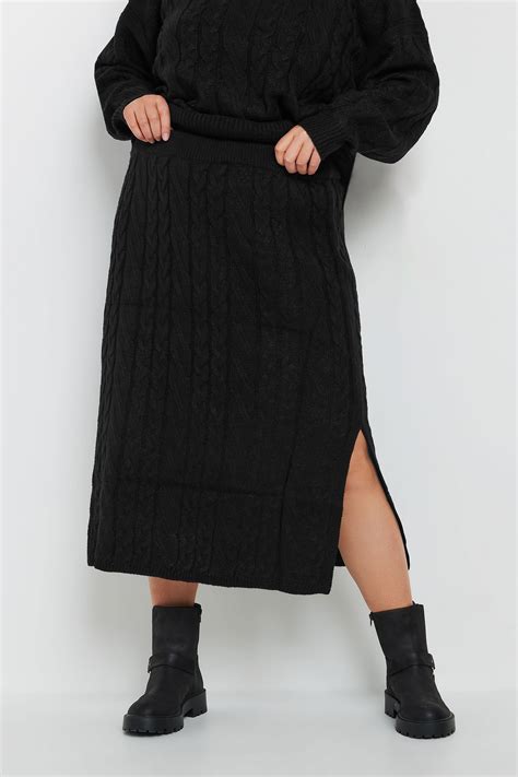 Yours Plus Size Black Cable Knit Midi Skirt Yours Clothing