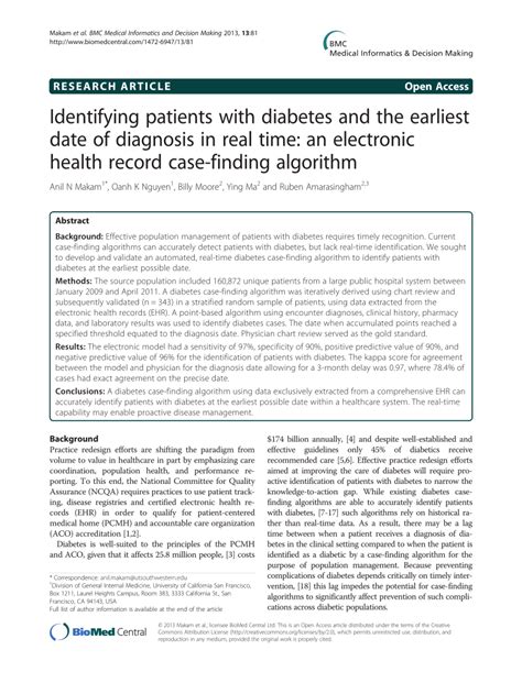 Pdf Identifying Patients With Diabetes And The Earliest Date Of Diagnosis In Real Time An