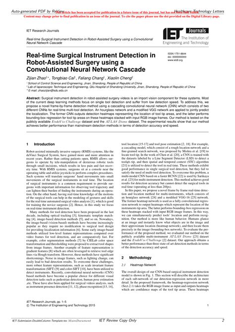Pdf Real Time Surgical Instrument Detection In Robot Assisted Surgery Using A Convolutional