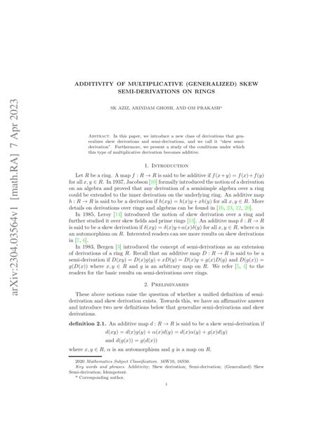 Pdf Additivity Of Multiplicative Generalized Skew Semi Derivations On Rings