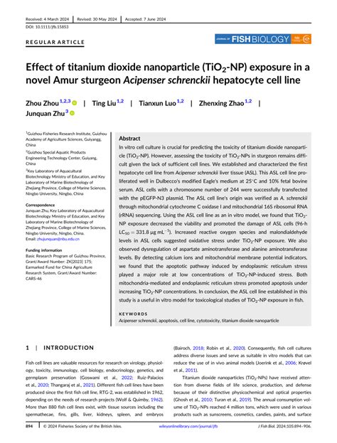 Effect Of Titanium Dioxide Nanoparticle Tio2‐np Exposure In A Novel Amur Sturgeon Acipenser