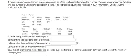 Solved A Highway Employee Performed A Regression Analysis Of
