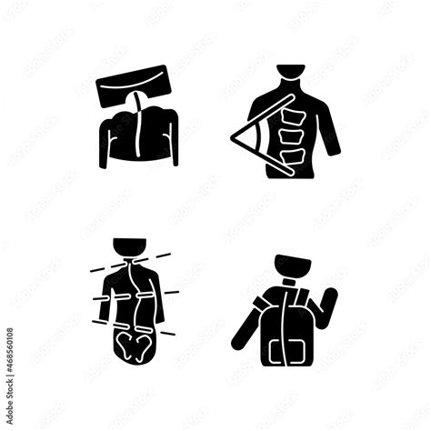 Spine Curvature Measure Black Glyph Icons Set On White Space Cobb Angle Spinal Curve Testing