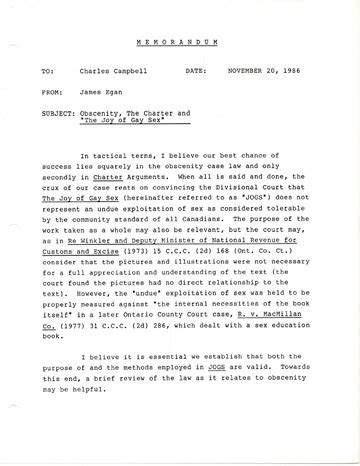 Memorandum Obscenity The Charter And The Joy Of Gay Sex James Egan Free Download