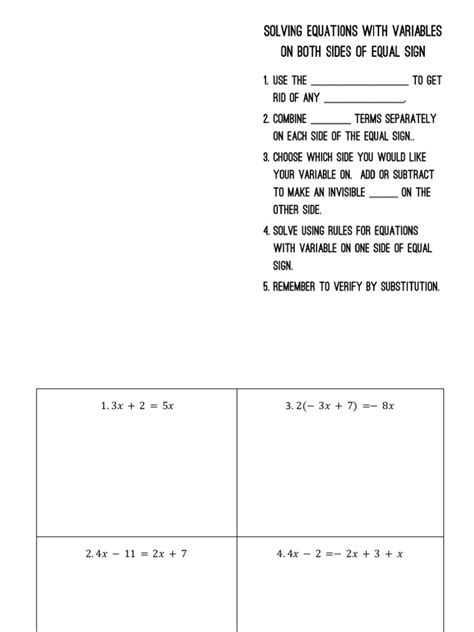 Solving Equations Variables On Both Sides Foldable Pdf Cognition