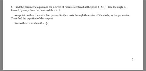 Solved Find The Parametric Equations For A Circle Of Chegg