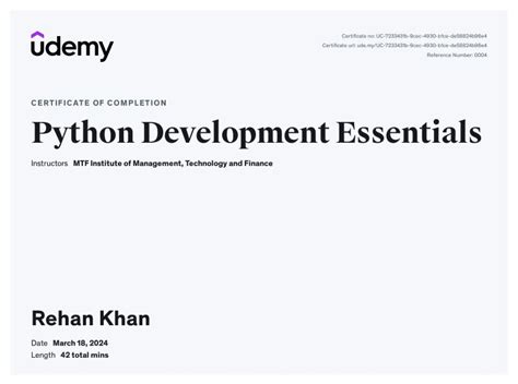 Rehan Khan On Linkedin Python Development Certificate Achievementunlocked Tech Udemy