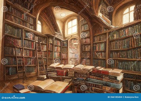 Medieval Library Digital Illustration Stock Illustration