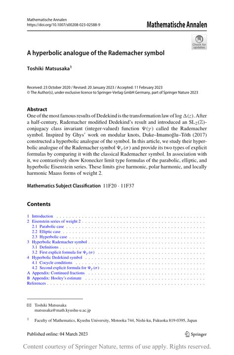 A Hyperbolic Analogue Of The Rademacher Symbol Request Pdf